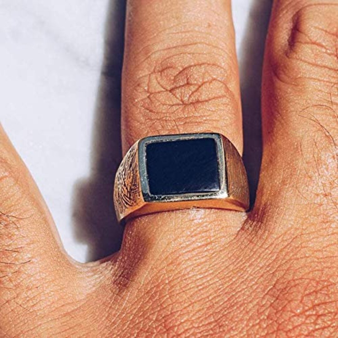 Black Obsidian Signet Ring, 18K Gold Ring, Handmade Ring, Vintage Ring ...