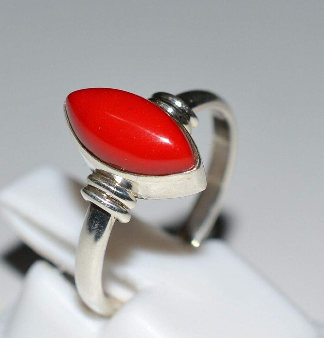 Coral Silver Ring, 18K Gold Ring, Handmade Ring, Gold Marquoise Ring ...