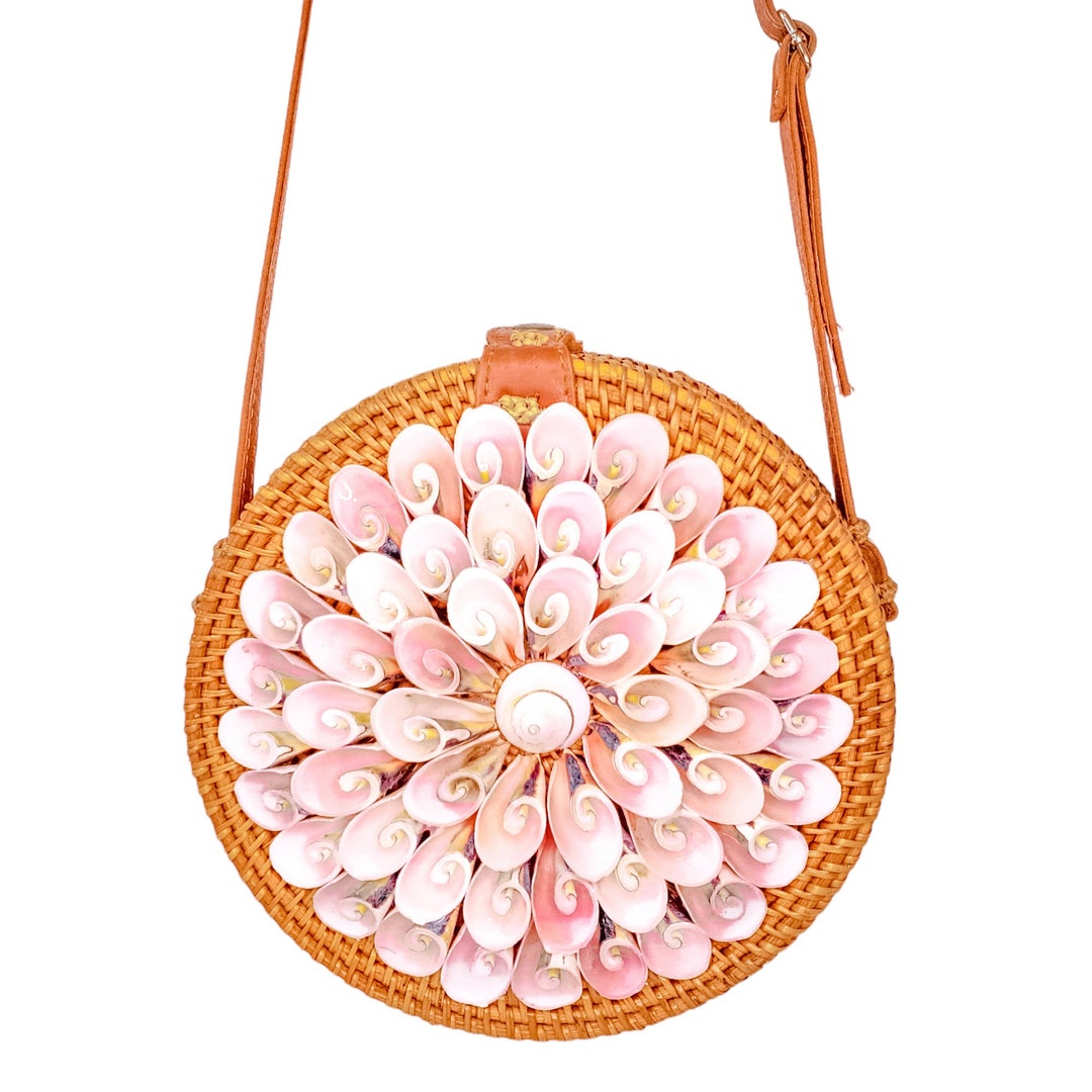 Seashells Bag - Round Rattan Bag - Shoulder Bag - Summer Bag - Boho ...