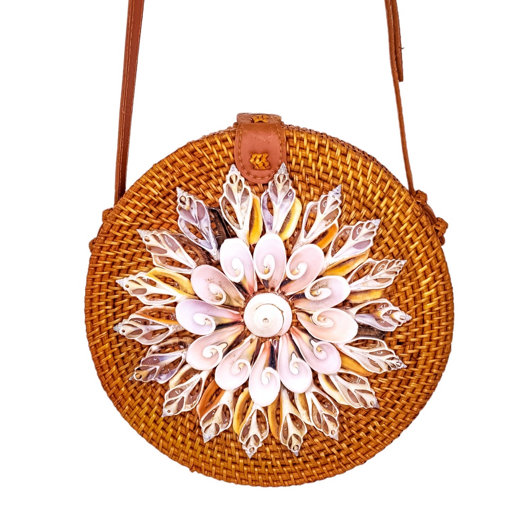 Seashells Bag - Round Rattan Bag - Shoulder Bag - Summer Bag - Boho ...