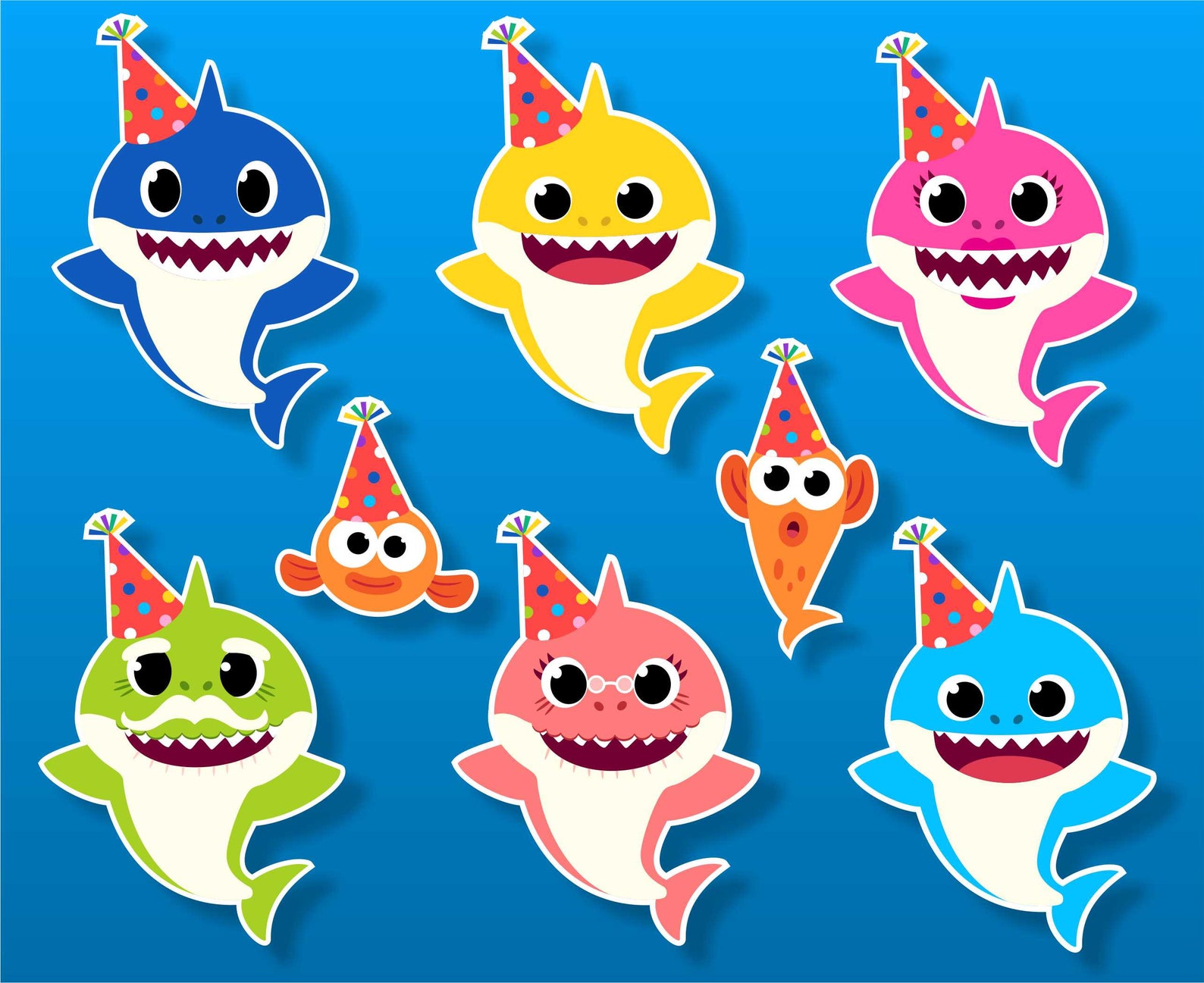 Baby Shark Party Hats SVG Bundle Baby Shark PNG Clipart | Etsy