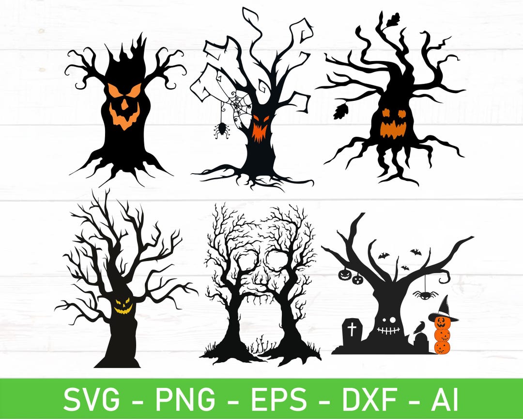 Halloween Tree Svg Png Bundle, Scary Creepy Spooky Halloween Tree Svg ...