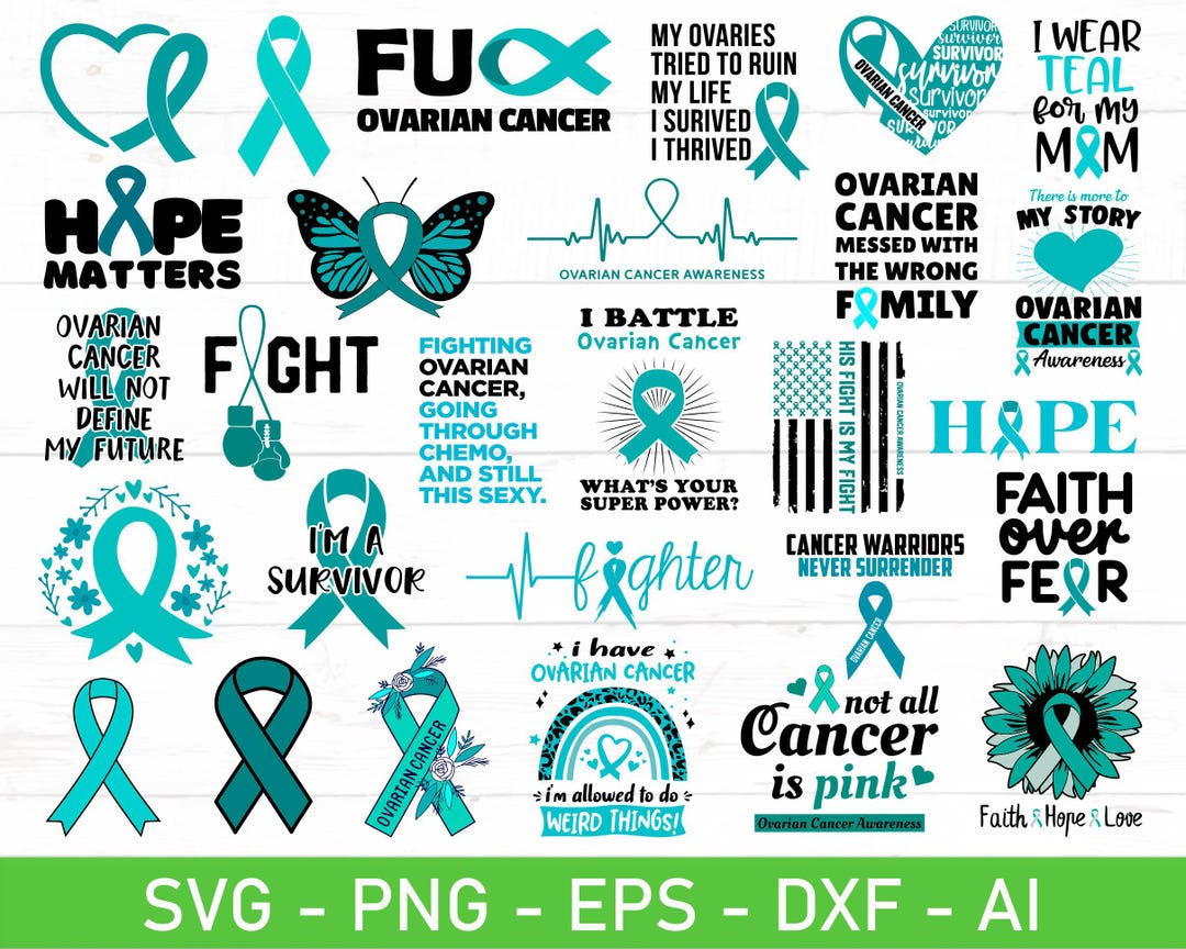 Ovarian Cancer Awareness Svg Png Bundle, Teal Ribbon Svg, Support Squad ...