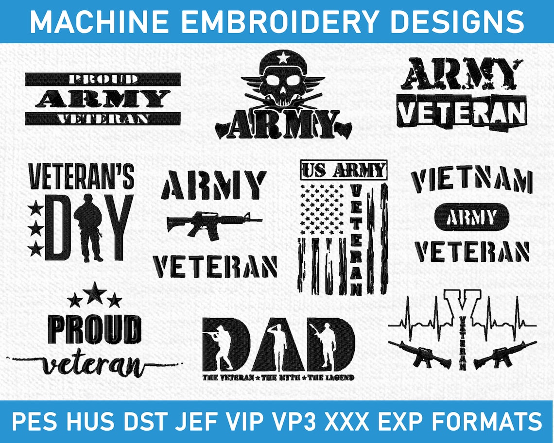 US Army Veteran Embroidery Designs, Embroidery File - Pes Hus Jef Vip ...