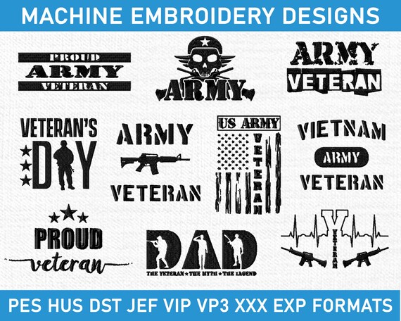 US Army Veteran Embroidery Designs Embroidery File Pes Hus - Etsy