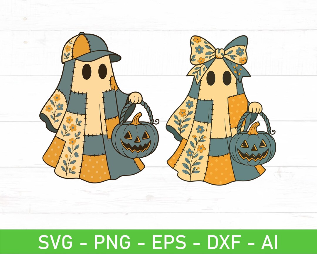 Patchwork Ghosts SVG PNG, Quilted Boho Halloween, Cute Trick or Treat ...