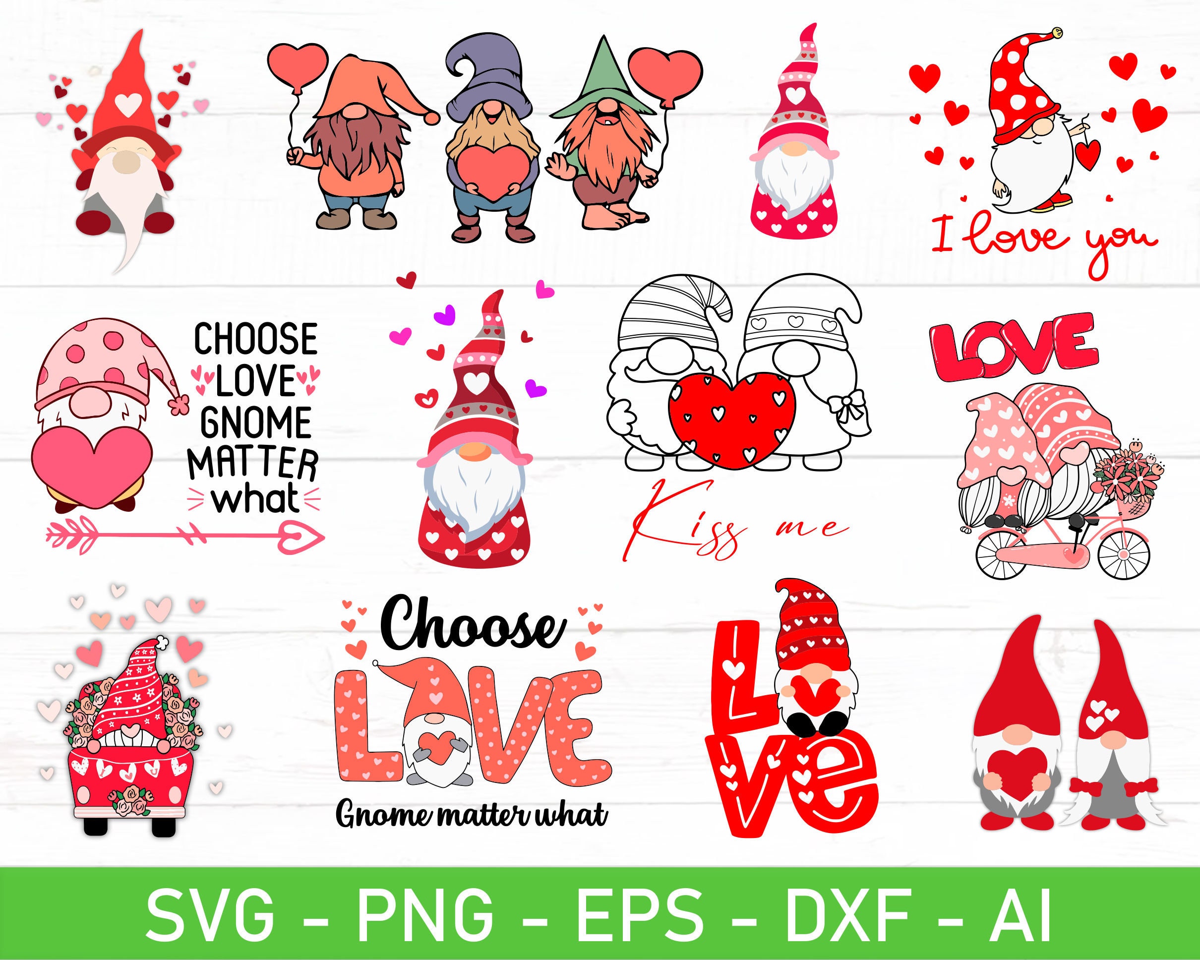 Valentine’s Day Gnomes SVG Bundle, Eps, Dxf, Ai, Png, Files for Cricut ...