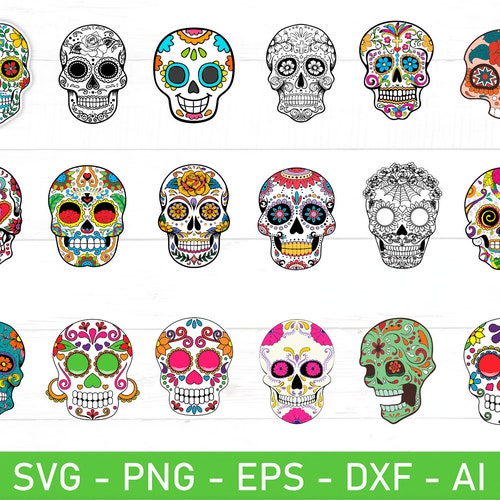Sugar Skull Svg Bundle Eps Dxf Ai Png Files for Cricut - Etsy