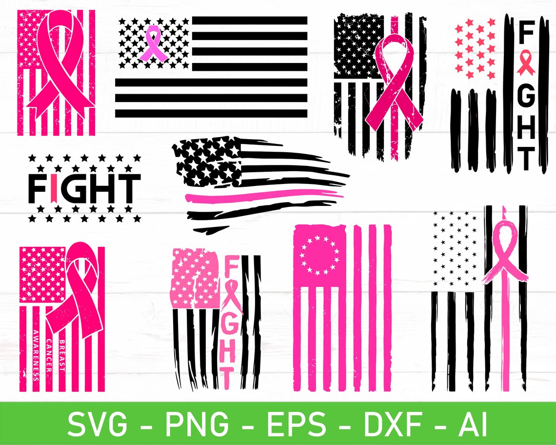 Pink Ribbon Usa Flag Svg Breast Cancer Awareness Flag Svg Etsy