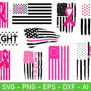 Pink Ribbon USA Flag Svg Breast Cancer Awareness Flag Svg - Etsy