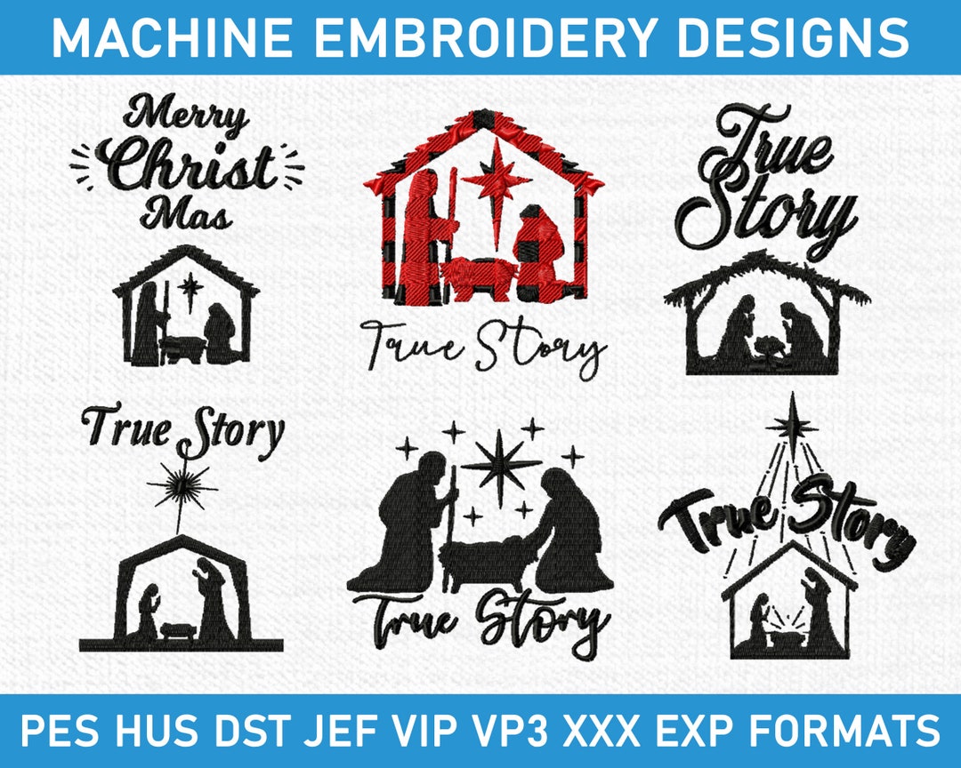 True Story Nativity Embroidery Design, Nativity Scene Embroidery File ...