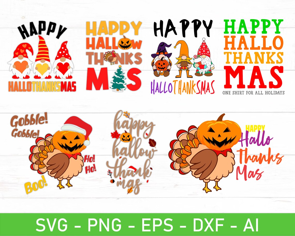 Happy Hallothanksmas SVG Bundle Halloween Thanksgiving Merry - Etsy