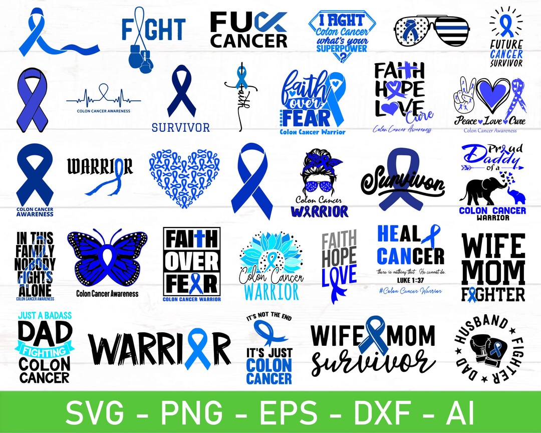 Colon Cancer Awareness Svg Bundle, Blue Ribbon Svg, Fight Colon Cancer ...