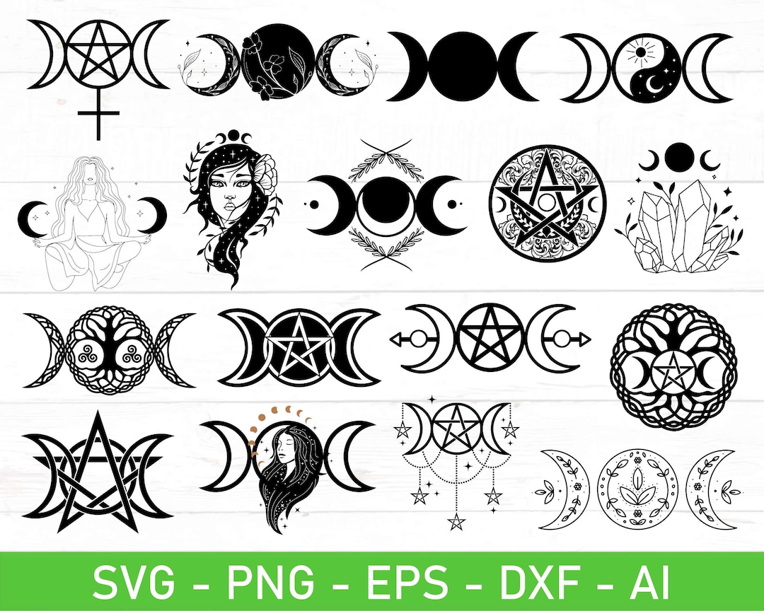Triple Moon Goddess SVG, Wiccan Svg Bundle, Pagan Svg, Wicca Png, Witchcraft Svg, Tree of Life ...