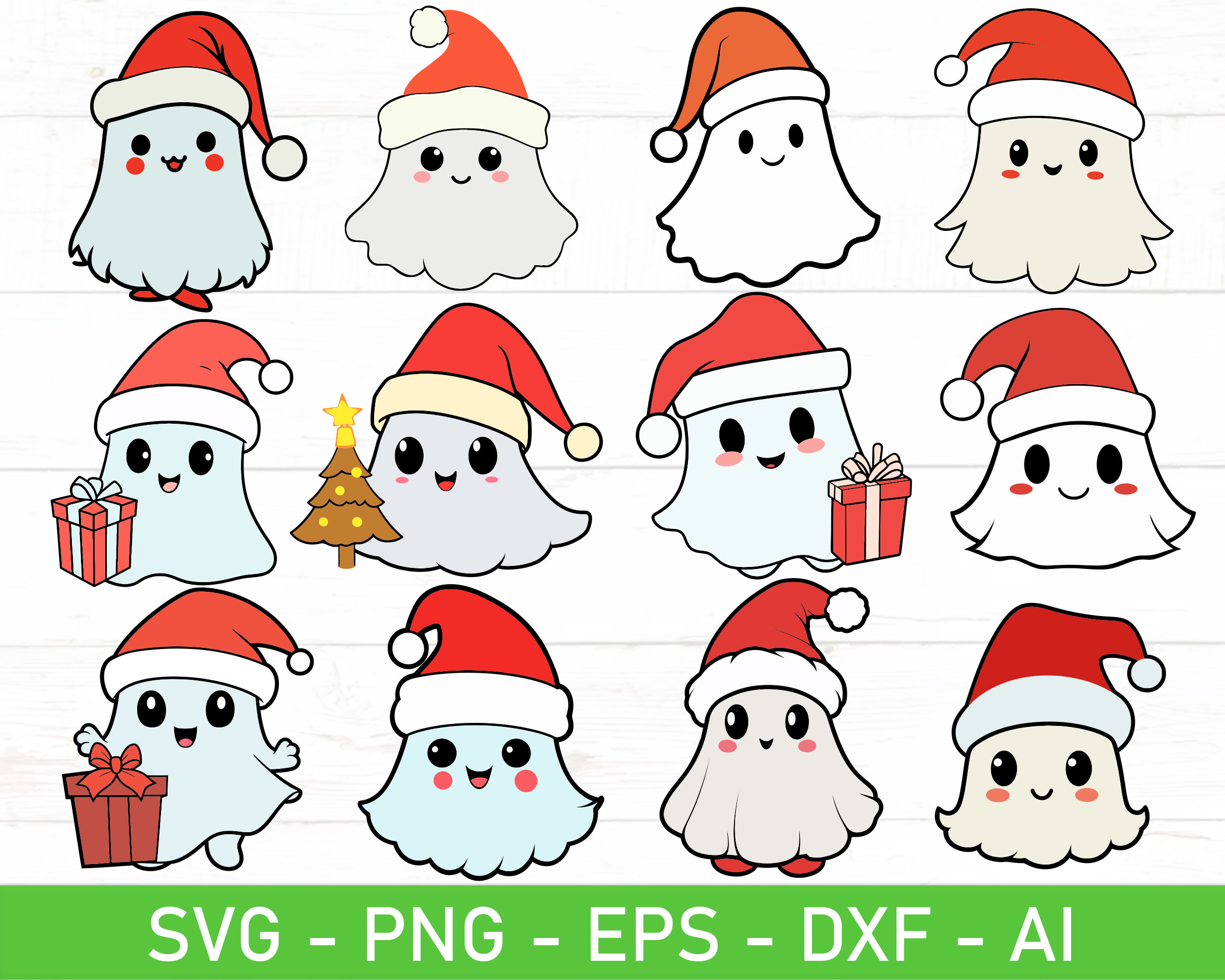 Christmas Ghost SVG PNG Bundle, Cute Christmas Ghost Svg, Funny Spooky ...