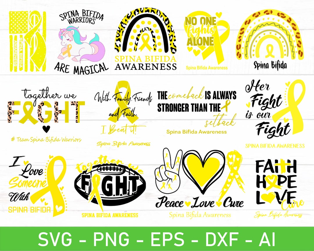 Spina Bifida Awareness Svg Bundle, Spinal Cord Svg, Yellow Ribbon Svg ...