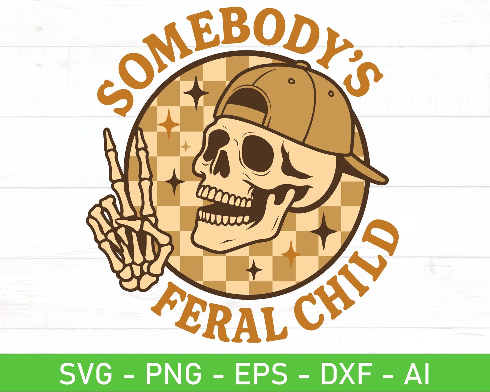 Somebody’s Feral Child SVG PNG, Skull Snapback Peace Sign Funny Rebel ...