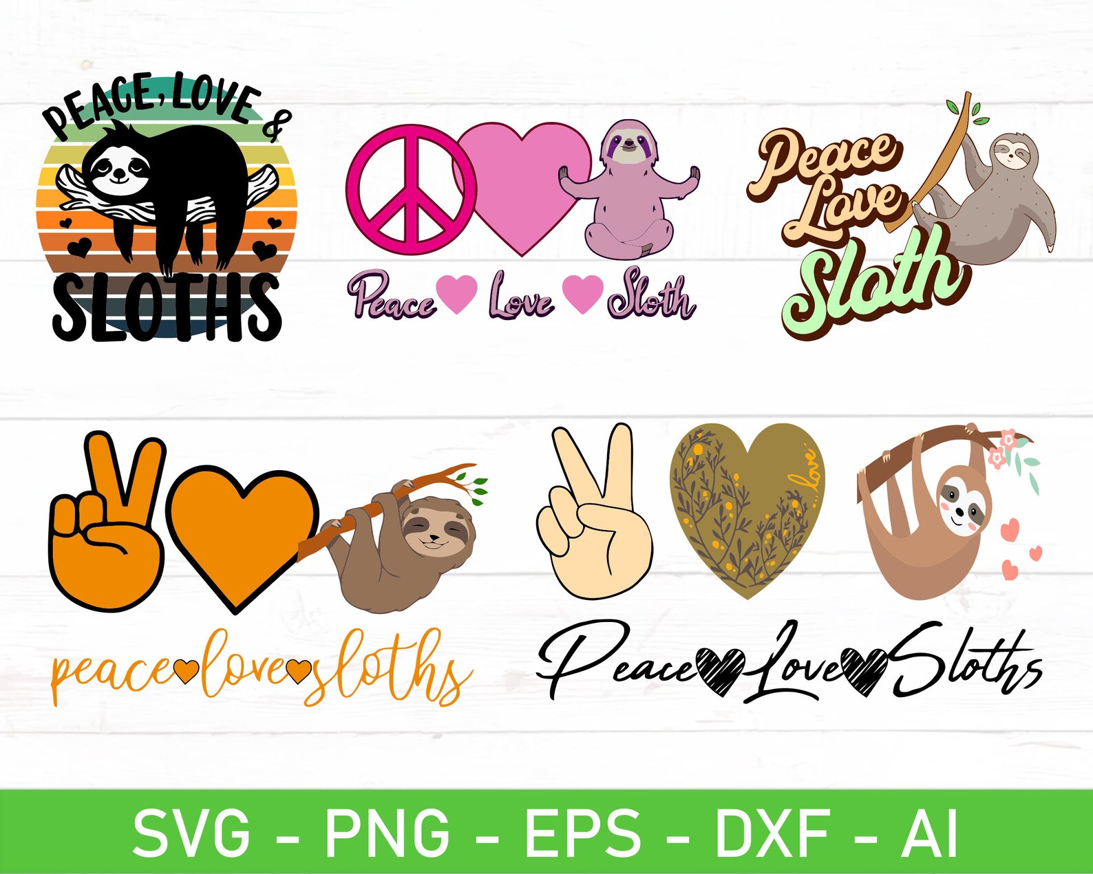 Peace Love Sloths SVG, Eps, Dxf, Ai, Png, Files for Cricut - Etsy
