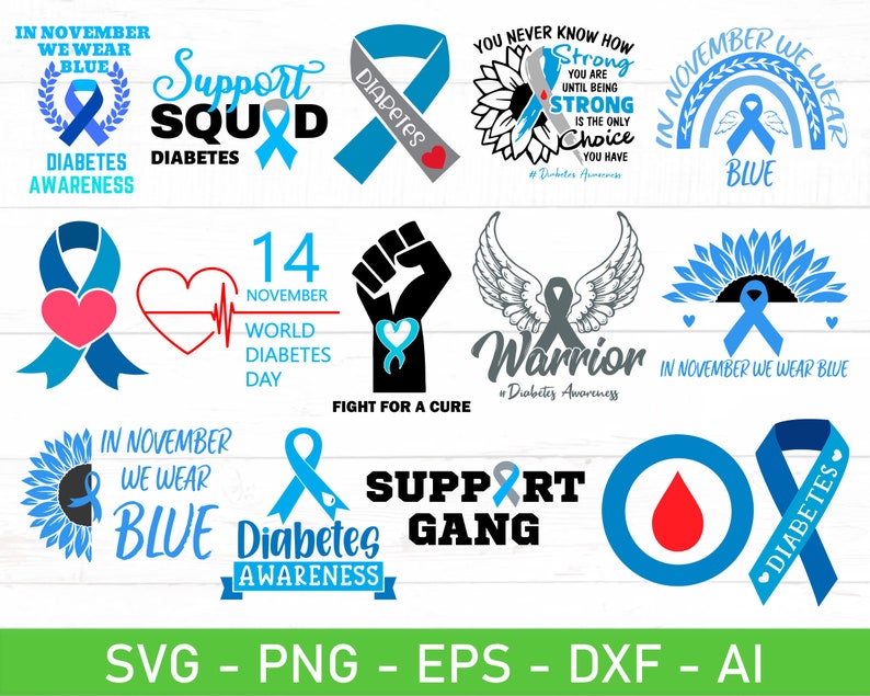 Diabetes Awareness SVG Bundle, in November We Wear Blue Svg, Eps, Dxf ...