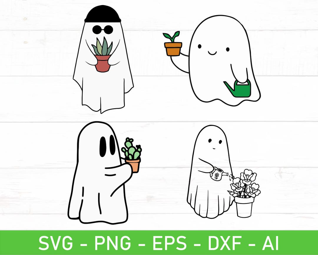 Ghost and Plants SVG PNG Bundle, Halloween Plants Lover Spooky Ghost ...