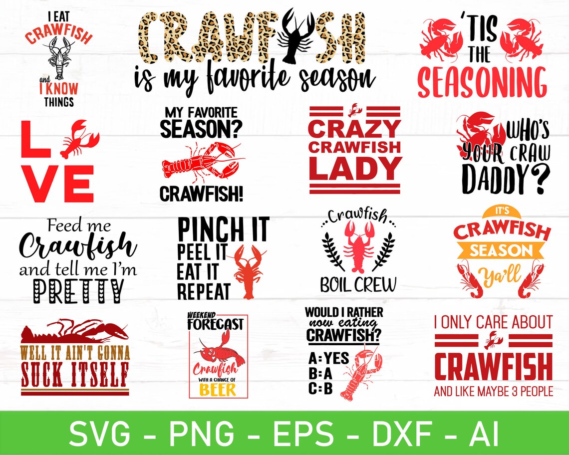 Crawfish SVG Bundle, Crawfish Season Svg, Mardi Gras Crawfish, Eps, Dxf ...