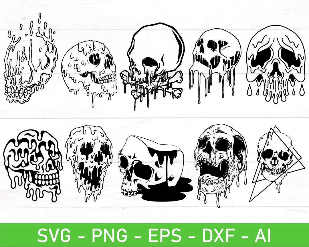 Dripping Skulls Svg Png Bundle, Dripping Skull Svg, Melting Skull Svg ...