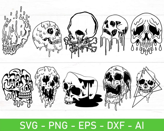 Dripping Skull Svg, Skull Svg, Skull Clipart, Melting Skull Svg, Skull ...