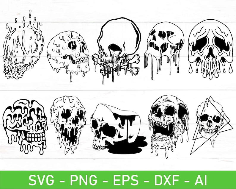 Dripping Skulls Svg Png Bundle, Dripping Skull Svg, Melting Skull Svg ...