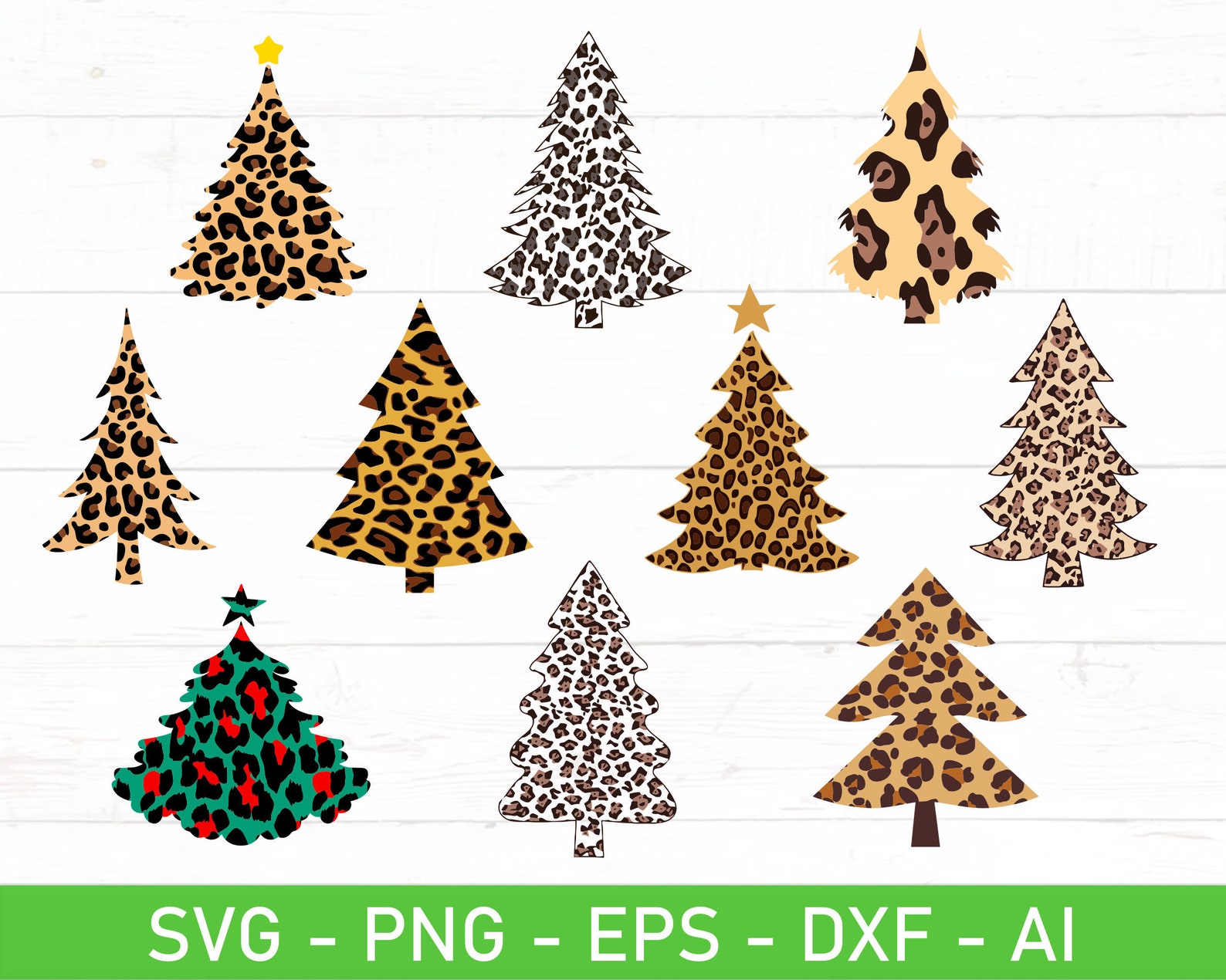 Leopard Christmas Tree SVG Bundle, Christmas Tree Leopard Print Svg ...