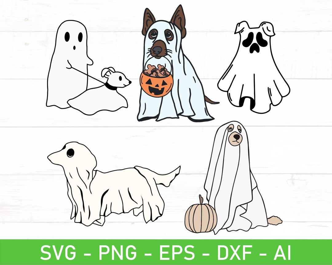 Сute Ghost Dog SVG PNG Bundle, Boo Svg, Halloween Spooky Ghost Svg ...