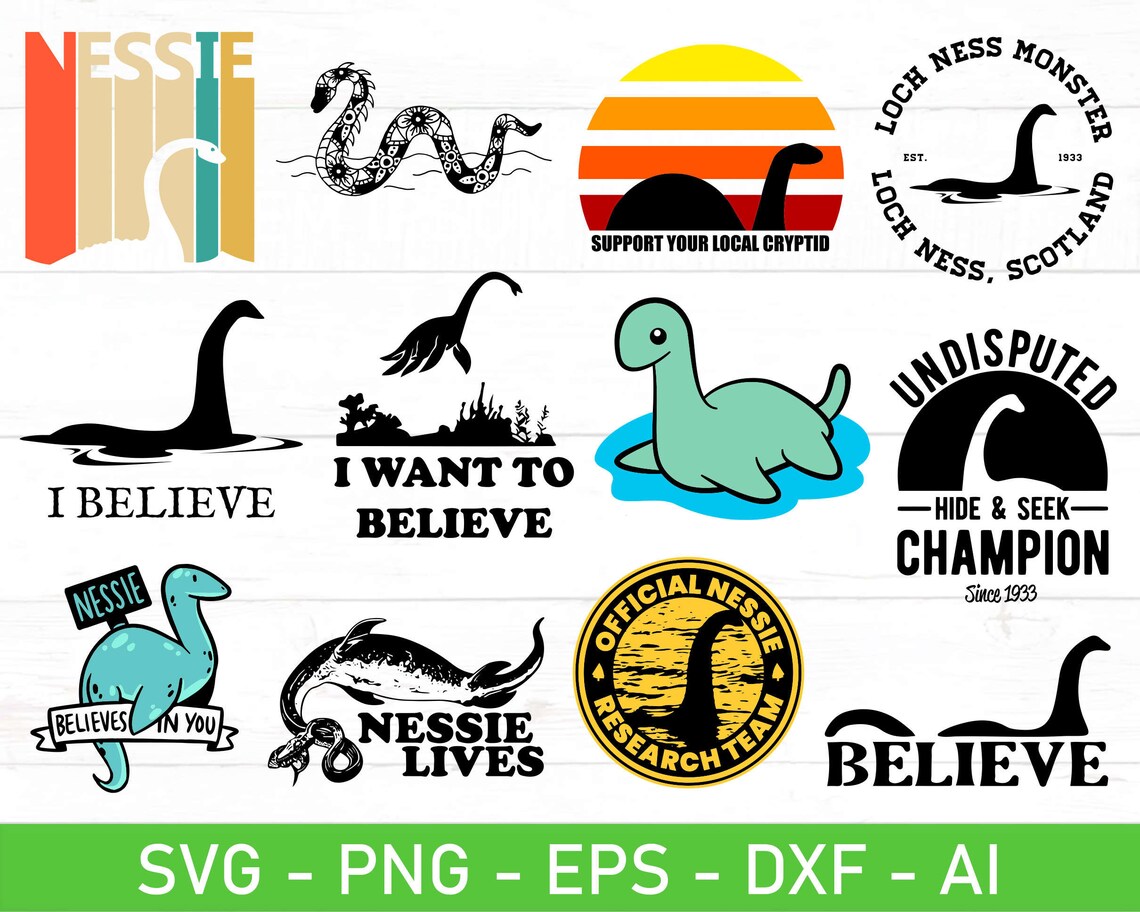 Loch Ness Monster SVG Bundle, Nessie Svg, Eps, Dxf, Ai, Png, Files for ...