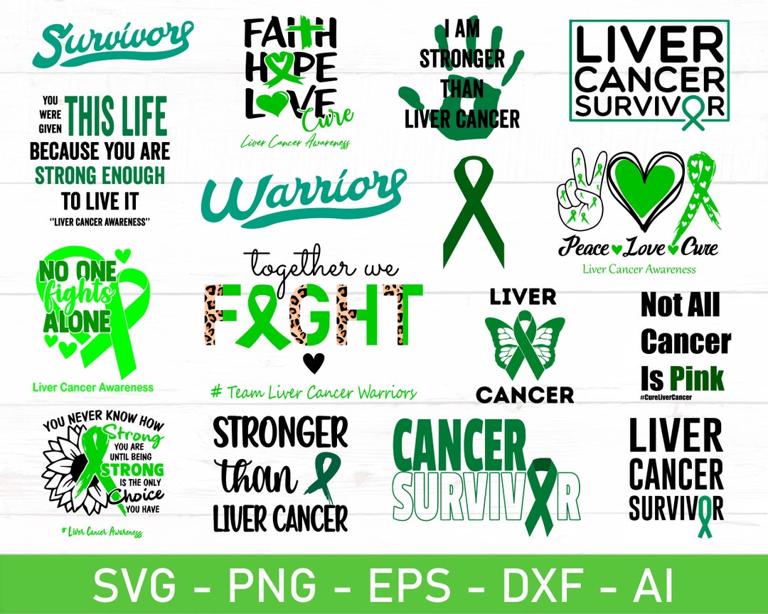 Liver Cancer Awareness SVG Bundle, Green Ribbon SVG, Eps, Dxf, Ai, Png ...