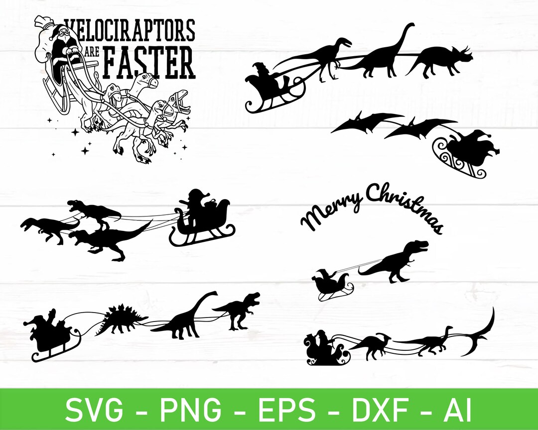 Christmas Dinosaur Sleigh Ride Svg, Dinosaur Sleigh Svg, Santa With ...
