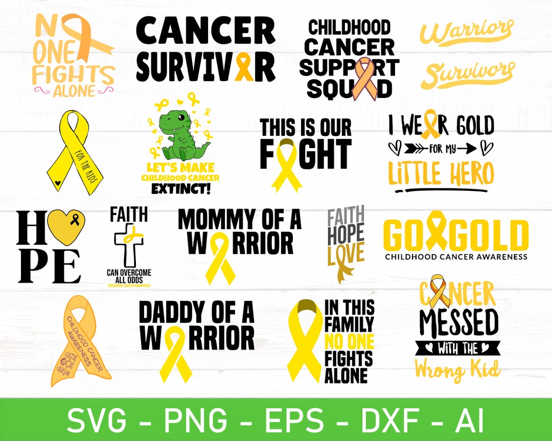 Childhood Cancer Awareness SVG Bundle, Gold Ribbon SVG, Peace Love Cure ...