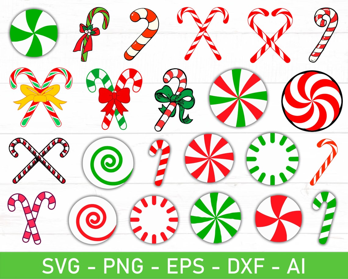Candy Cane Svg Bundle, Candy Cane With Bow Svg, Christmas Candy Svg ...