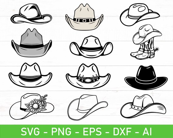 Cowboy Hat Svg Bundle Eps Dxf Ai Png Files for Cricut | Etsy