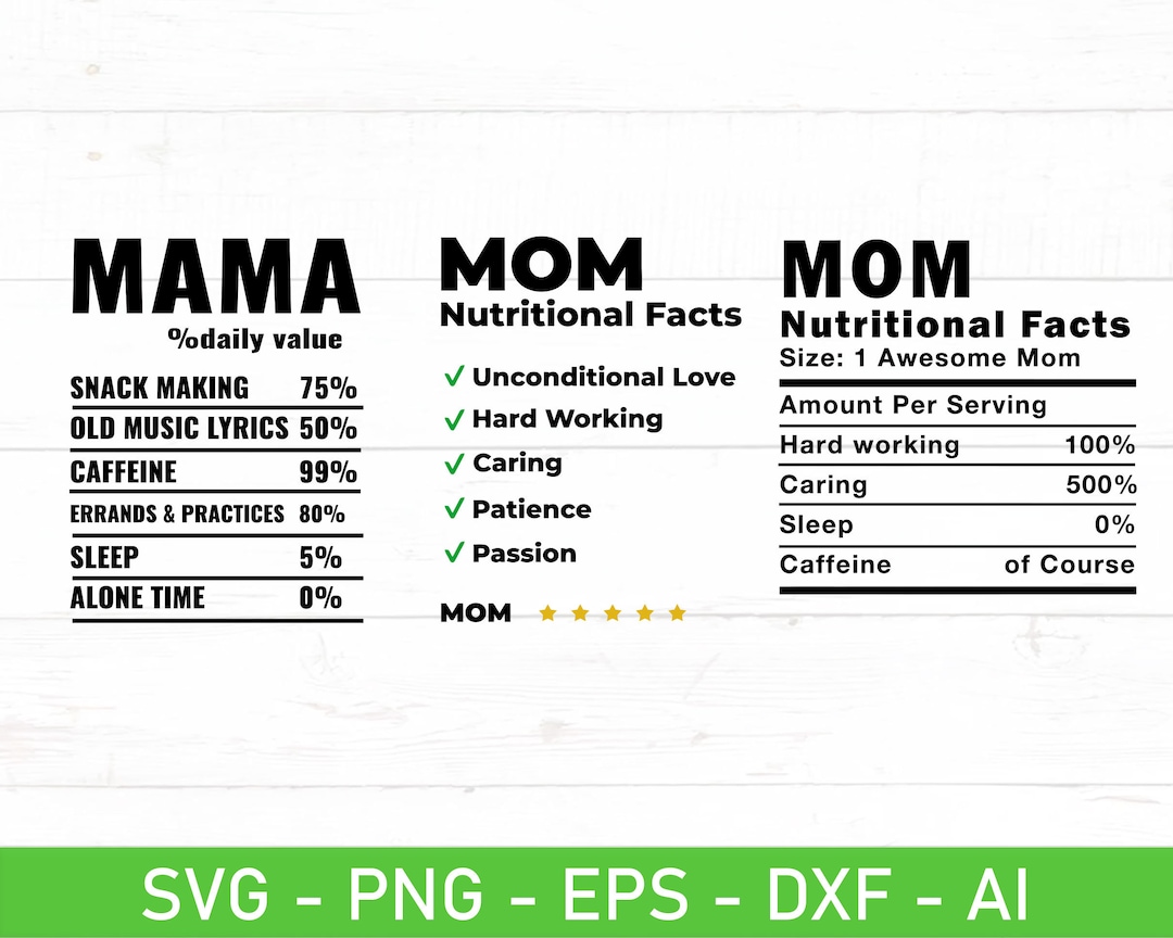 Mom Nutritional Facts Svg, Mama Nutritional Facts Svg, Mom Nutrition Fact Svg, Eps, Dxf, Ai, Png ...