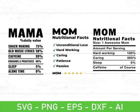 Mom Nutritional Facts Svg Mama Nutritional Facts Svg Mom - Etsy