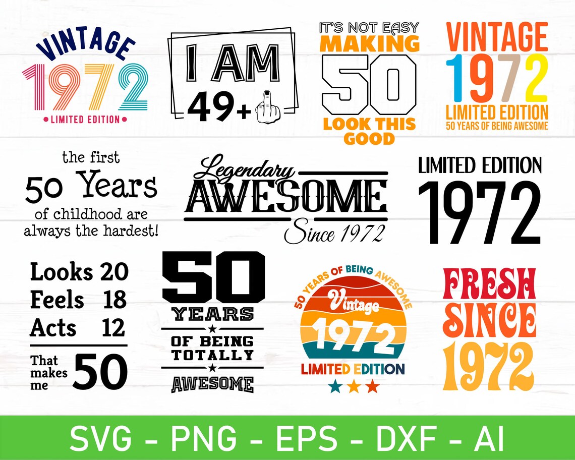 50th Birthday Svg Bundle Eps Dxf Ai Png Files for Cricut - Etsy