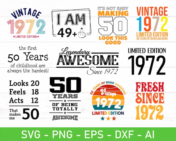 50th Birthday Svg Bundle Eps Dxf Ai Png Files for Cricut - Etsy