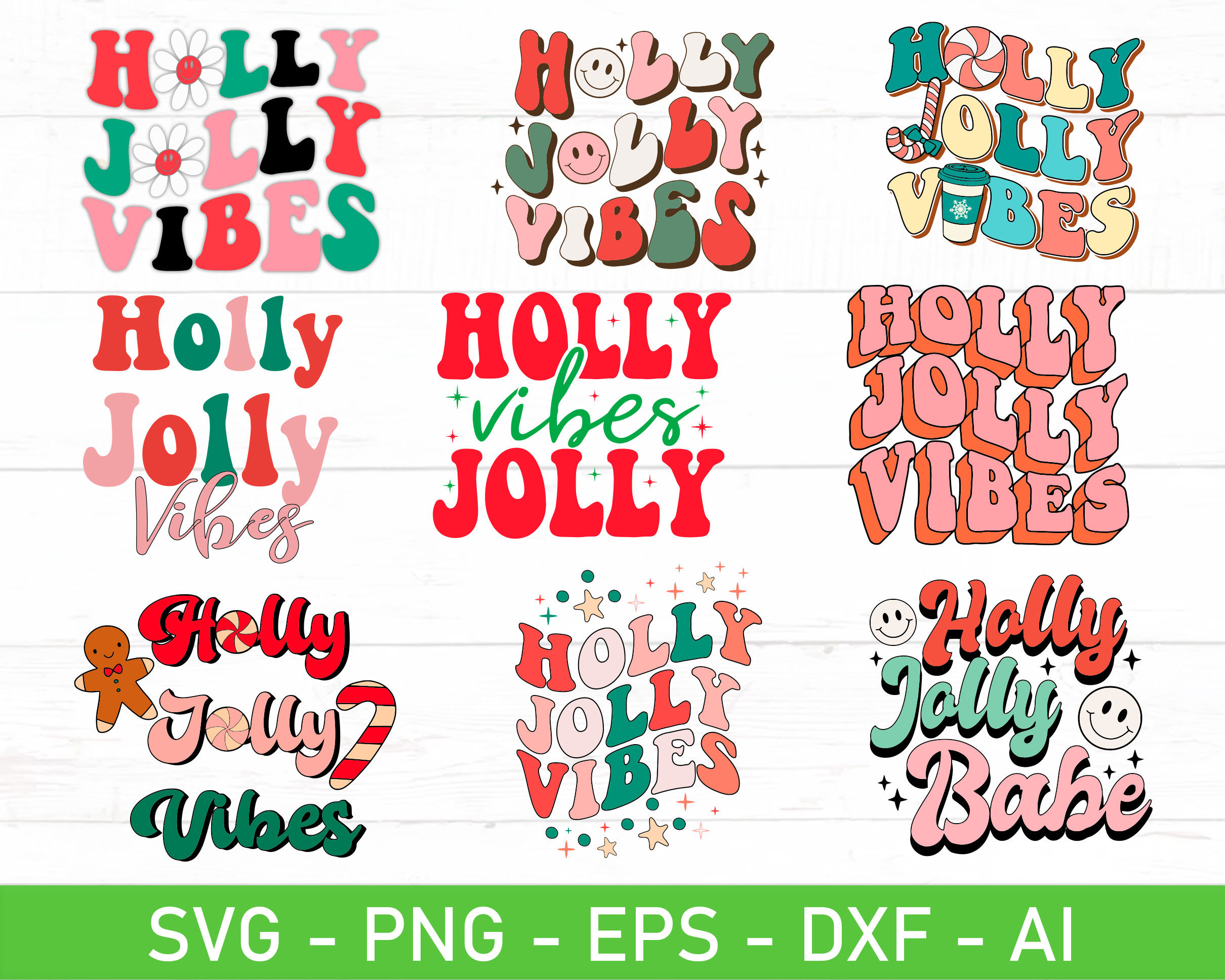 Holly Jolly Vibes Retro SVG Cut File Holly Jolly Vibes Svg - Etsy