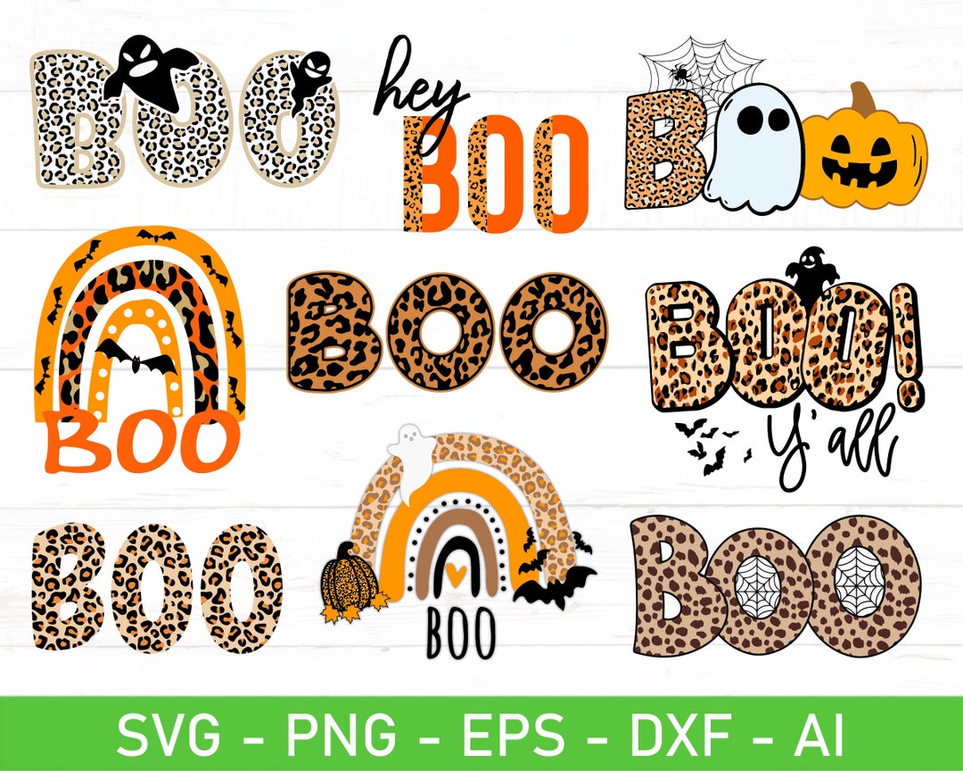 Boo Leopard SVG Bundle, Hey Boo Svg, Boo Ghost Svg, Halloween Rainbow ...