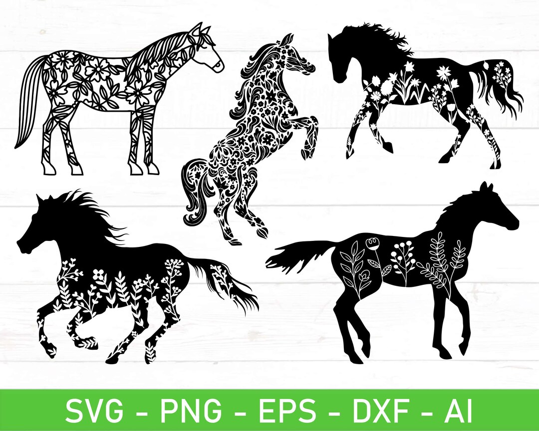Floral Horse Svg Png Bundle, Horse With Flowers Svg, Floral Horse ...
