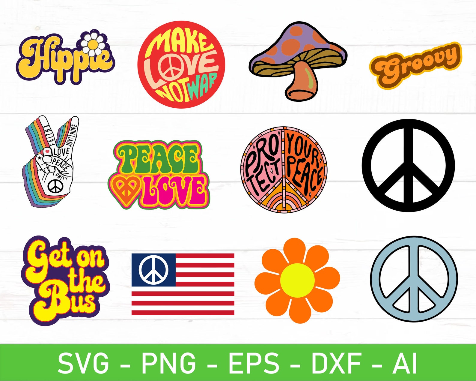 Hippie Svg, Hippy Svg Bundle, Eps, Dxf, Ai, Png, Files for Cricut - Etsy