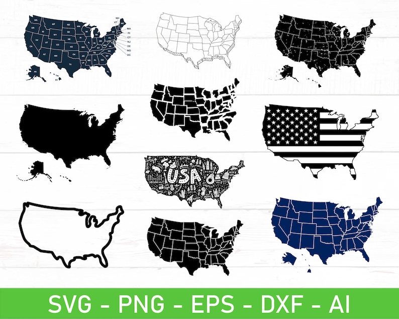 USA Map Svg USA Outline Svg Eps Dxf Ai Png Files for - Etsy