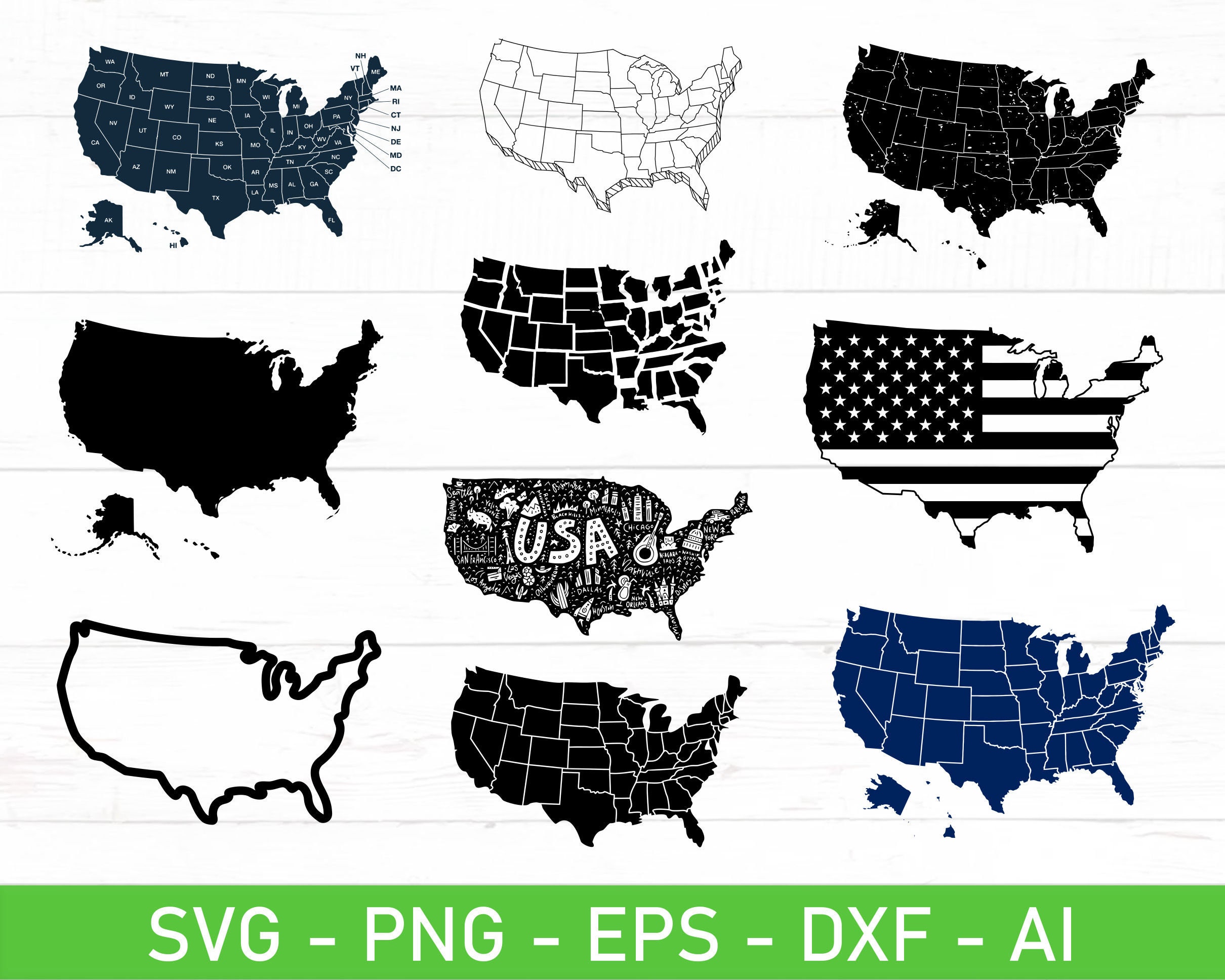 USA Map Svg USA Outline Svg Eps Dxf Ai Png Files for - Etsy Singapore