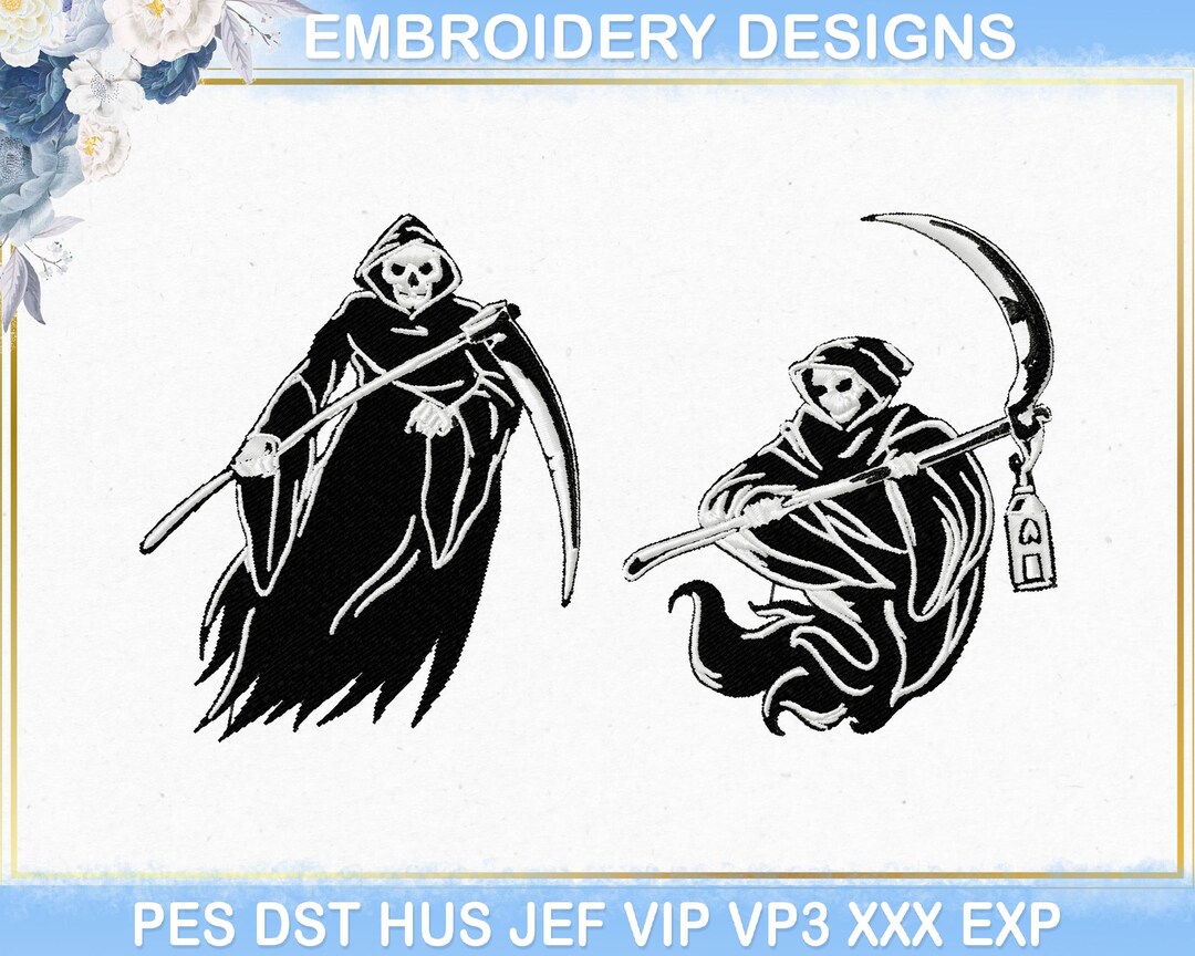 Grim Reaper Machine Embroidery Design, Death Scythe Skeleton Skull ...