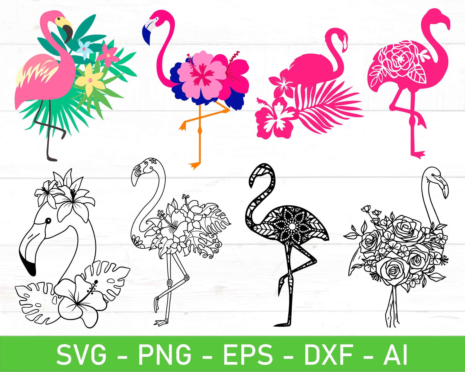 Floral Flamingo Svg Png Bundle, Floral Pink Flamingo Svg, Flamingo Cut ...