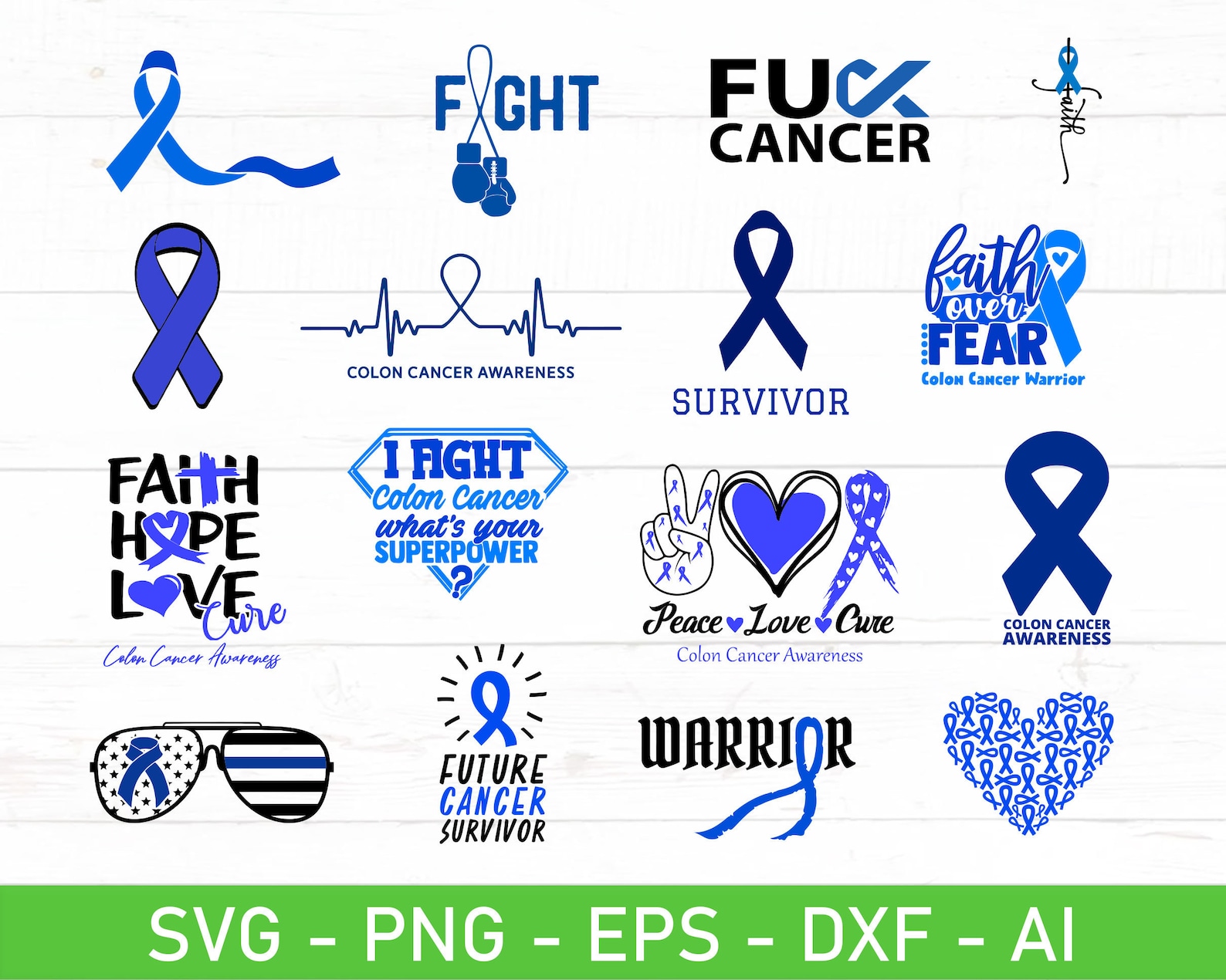 Colon Cancer Awareness Svg Bundle, Blue Ribbon Svg, Fight Colon Cancer ...