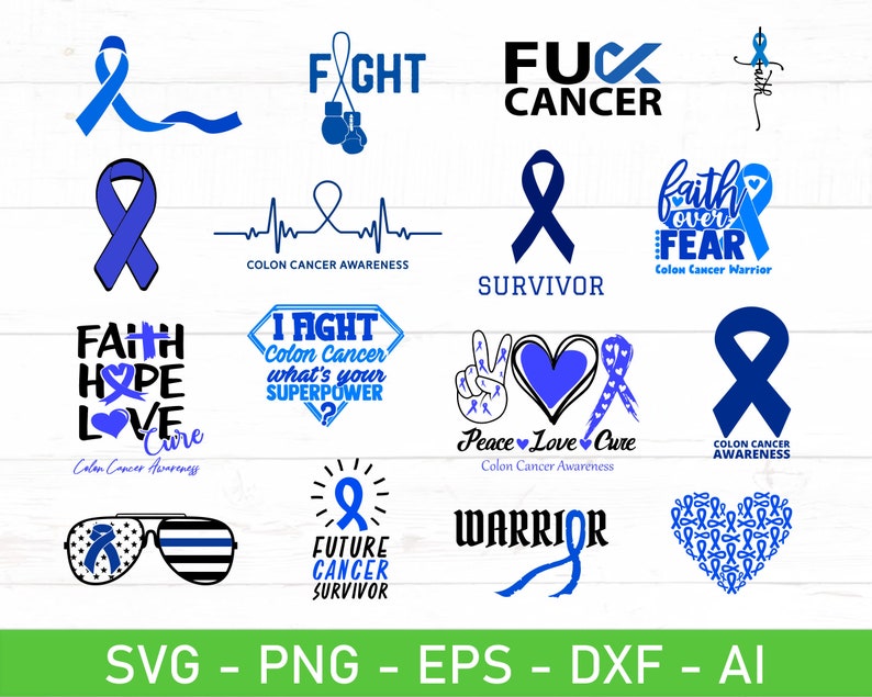 Colon Cancer Awareness Svg Bundle, Blue Ribbon Svg, Fight Colon Cancer ...